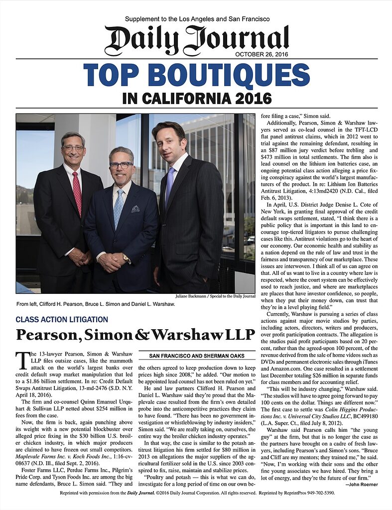 Pearson Warshaw Honored as Top Boutique in California - Pearson Warshaw